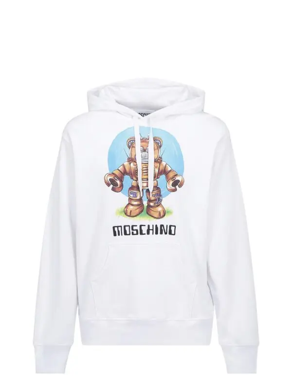 Moschino Logo Printed Drawstring Hoodie - White