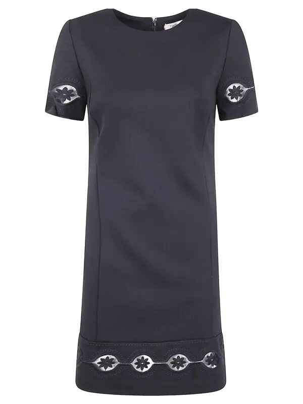TWINSET Short Sleeve Embroidered Crewneck Dress - Black