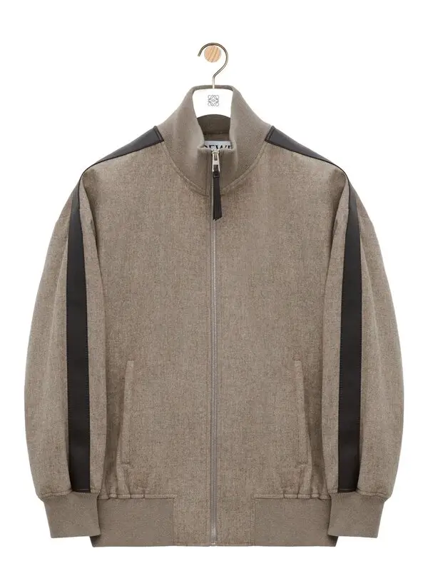Loewe Tracksuit Jacket In Wool And Cashmere With Leather Accents - Beige