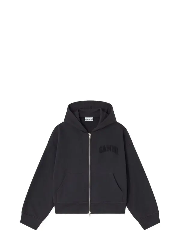 GANNI Zipped Long Sleeved Hoodie - Black