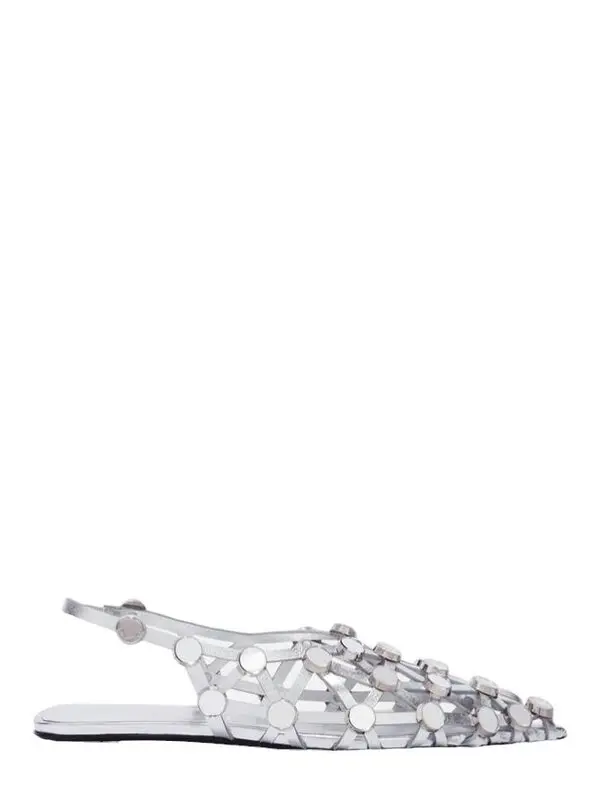 Attico Pointed Toe Slingback Flat Sandals With Hollow Detailing - Silver