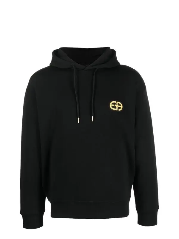 Emporio Armani Long Sleeve Hoodie With Logo Patch - Black
