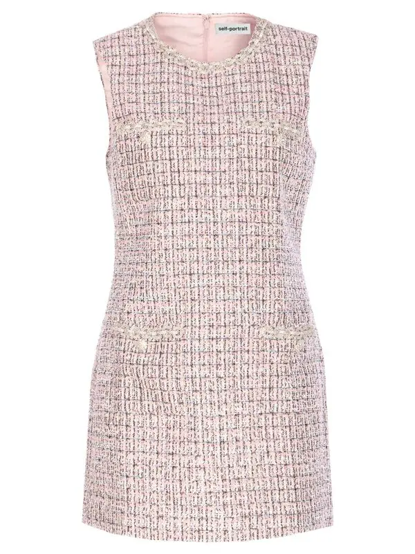 SELF-PORTRAIT Crystal-embellished Tweed Mini Dress - Pink