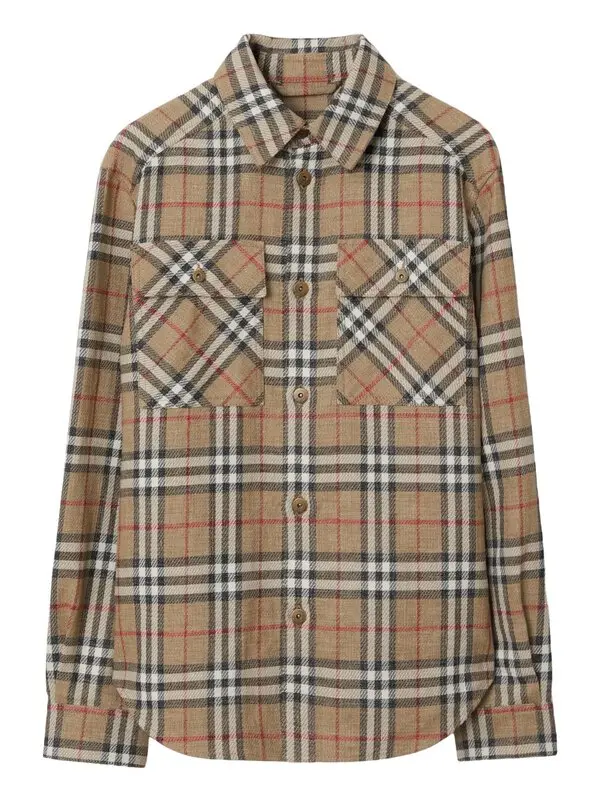 Burberry Long Sleeved Checked Buttoned Shirt - Nut