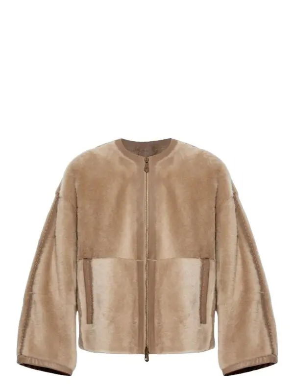 Max Mara Luana Shearling Zip-up Coat - Beige