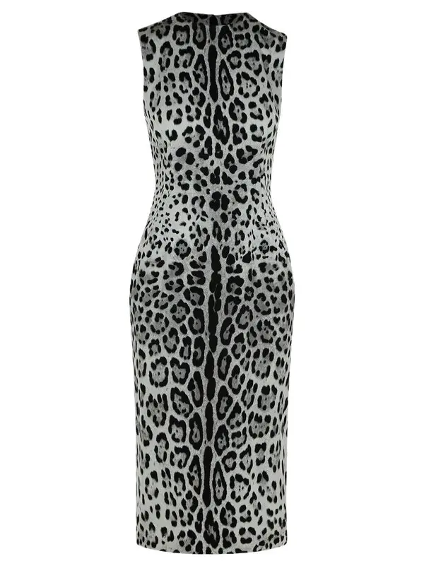 Dolce & Gabbana Leopard Print Sleeveless Midi Dress - Gray