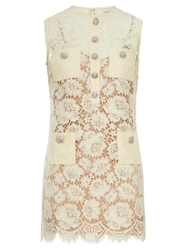 SELF-PORTRAIT Embellished Lace Mini Dress - Yellow