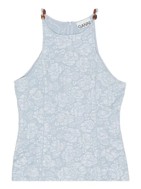 GANNI Jacquard Sleeveless Top With Beaded Details - Sky-blue
