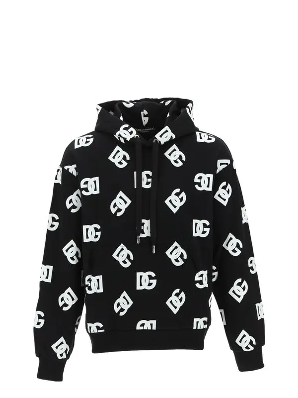 Dolce & Gabbana All-over Logo Print Cotton Hoodie - Black