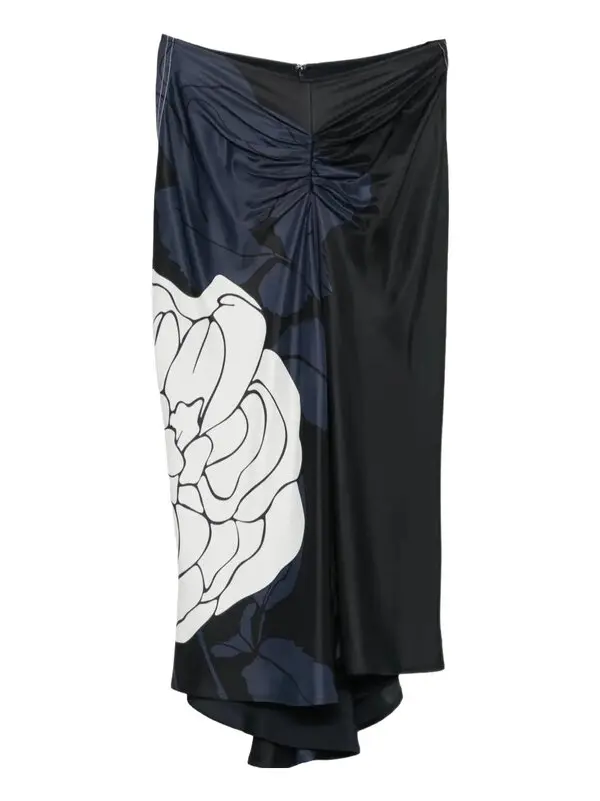 Victoria Beckham Floral Print Ruched Midi Skirt - Black