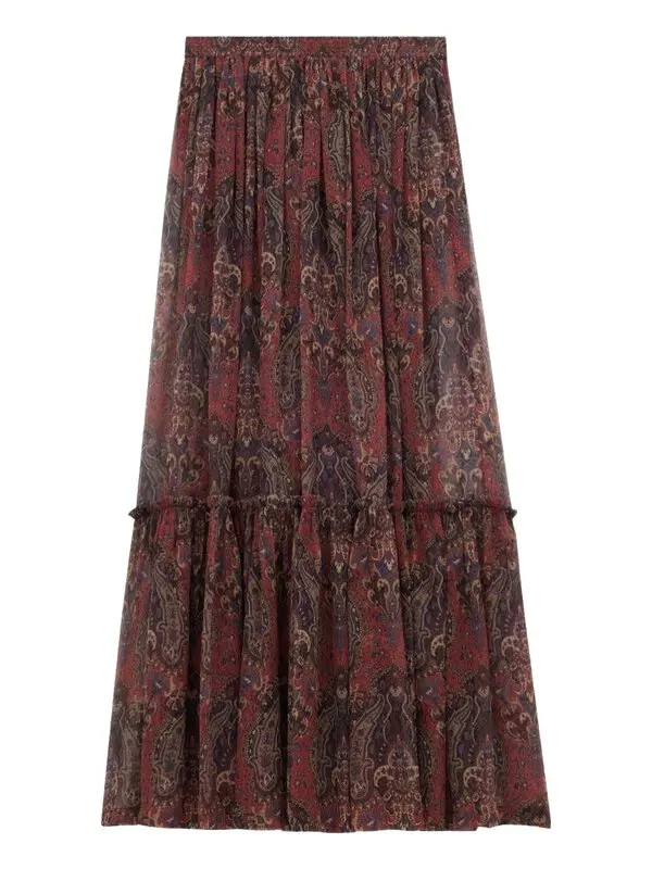 Saint Laurent Paisley Silk Crepon Ruffled Skirt - Multi-color