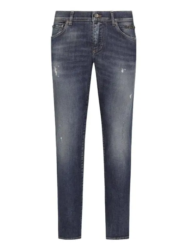 Dolce & Gabbana Distressed Dg Logo Chain Skinny Jeans - Blue