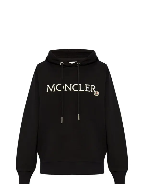 Moncler Logo Embroidered Drawstring Hoodie - Black