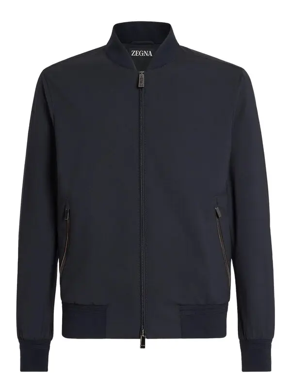 Zegna Zipped Elasticated Hem Bomber Jacket - Black