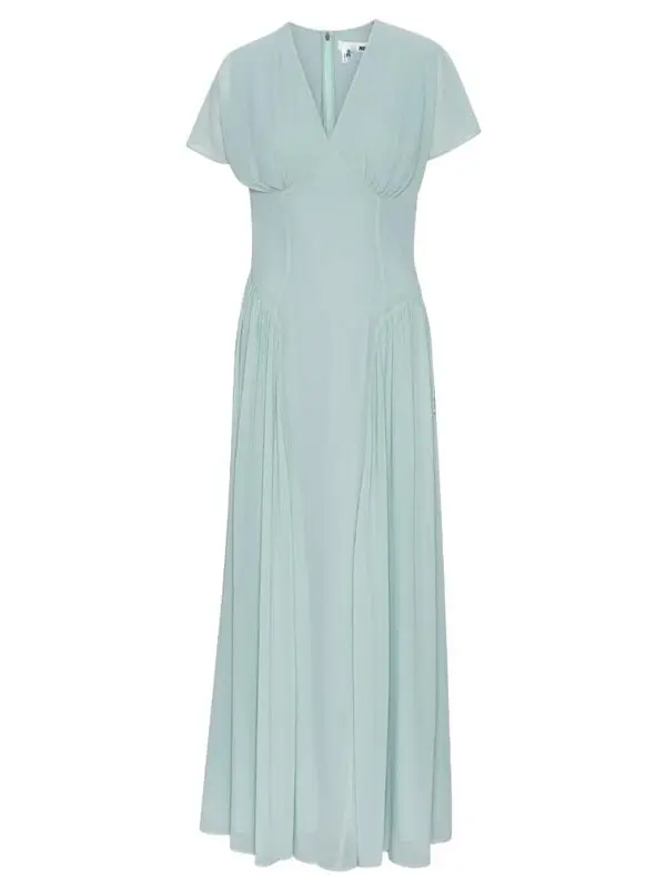 ROTATE BY BIRGER CHRISTENSEN Maxi V-neck Dress With Short Sleeves - Blue