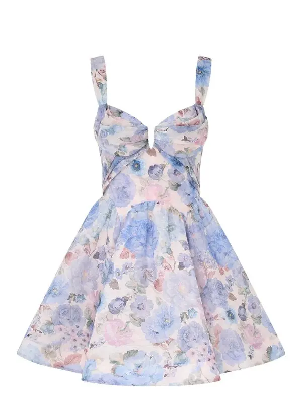 Zimmermann Rebellion Drape Mini Dress - Sky Bloom