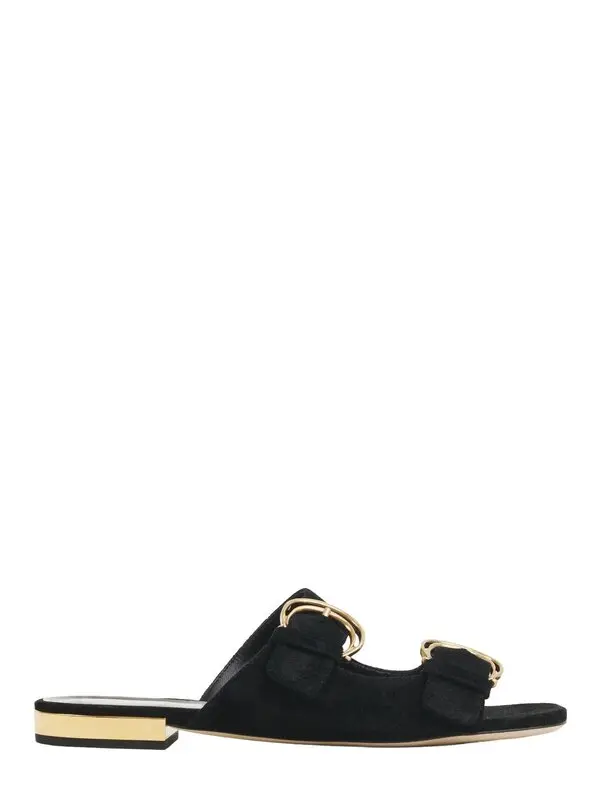 Chloé Aliz Double C Buckle Flat Sandals - Black