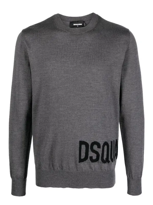 Dsquared2 Logo Intarsia Crewneck Knitted Jumper - Gray