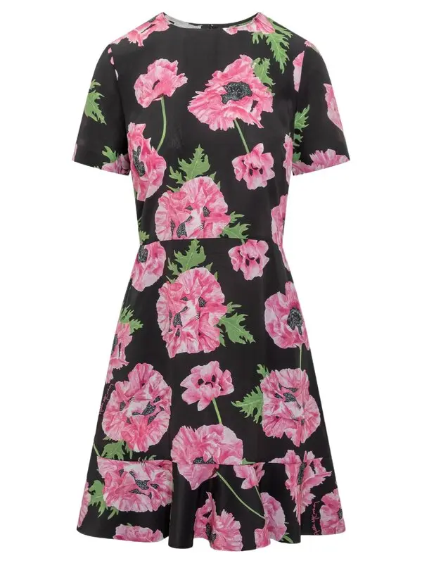Stella McCartney Floral Print Short Sleeve Dress - Black