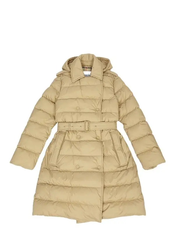 Burberry Double-breasted Belted Hooded Puffer Coat - Light Brown