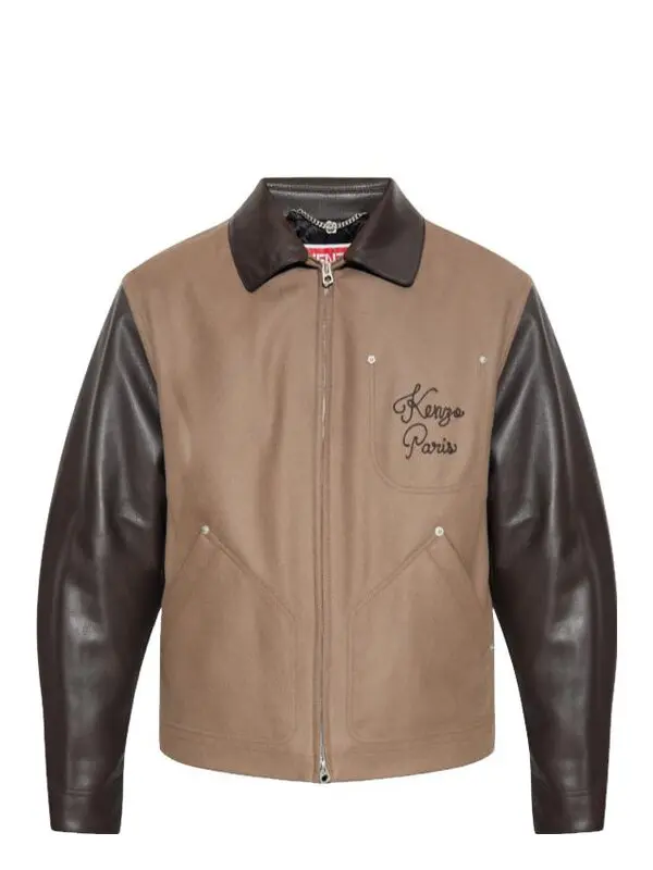 Kenzo Chainstitch Genderless Blouson In Wool And Leather - Brown