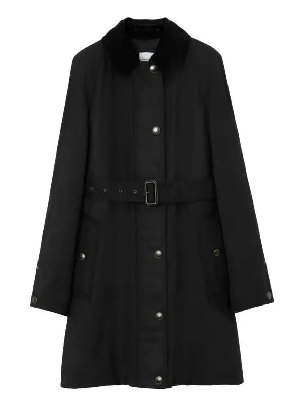 Burberry Belted Cotton Coat With Corduroy Collar - Black