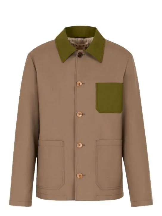 Marni Logo Patch Wool Workwear Jacket - Walnut