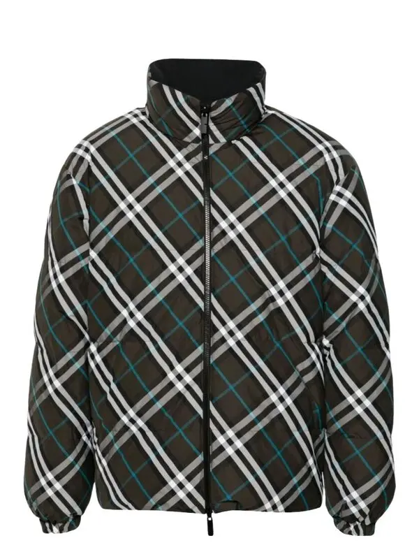 Burberry High-neck Zip-up Checked Jacket - Black