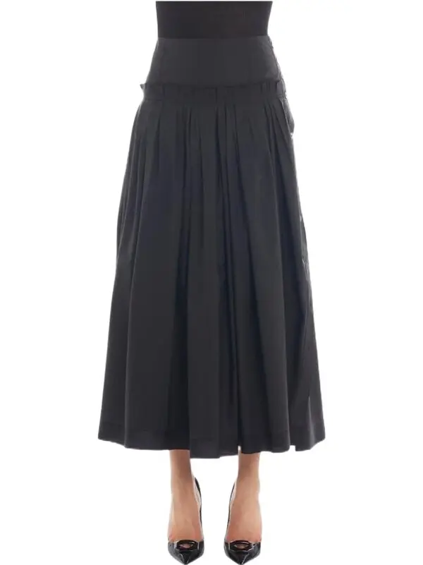 LANVIN Pleated A-line Midi Skirt With Side Buttons - Black