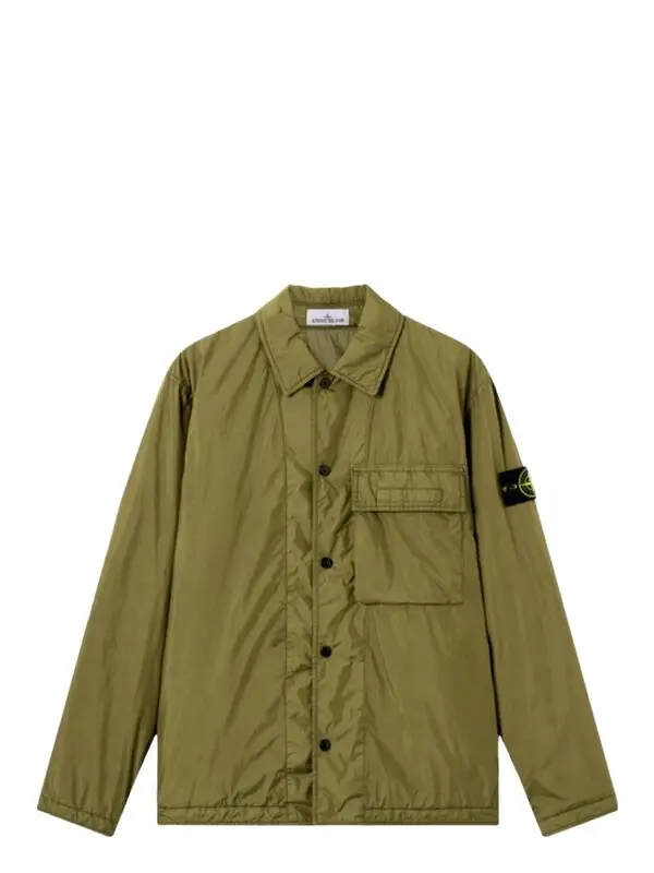 Stone Island Logo Patch Buttoned Jacket - Military Green