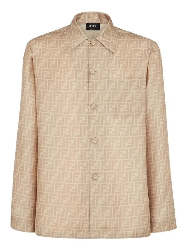 Fendi Logo Printed Long Sleeved Shirt - Light Brown