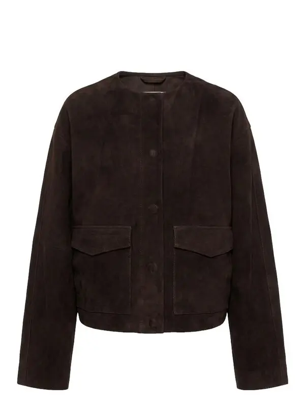 ST. AGNI Brown Suede Utility Bomber Jacket - Coffee