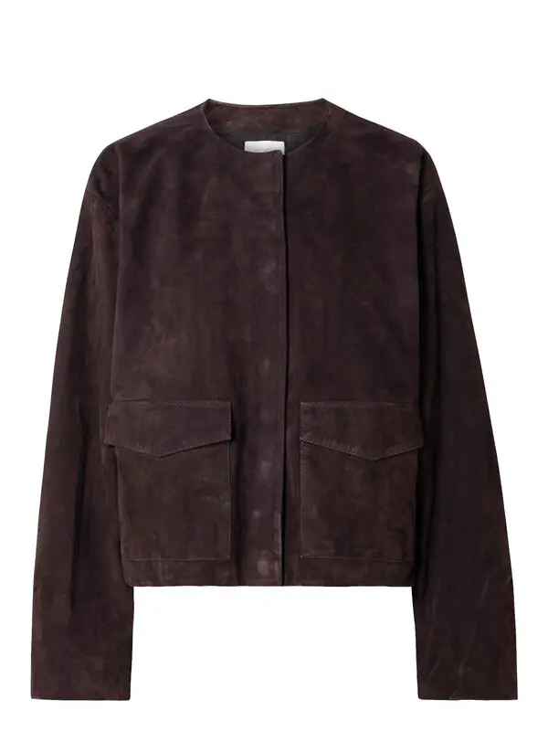 ST. AGNI Brown Suede Utility Bomber Jacket - Coffee