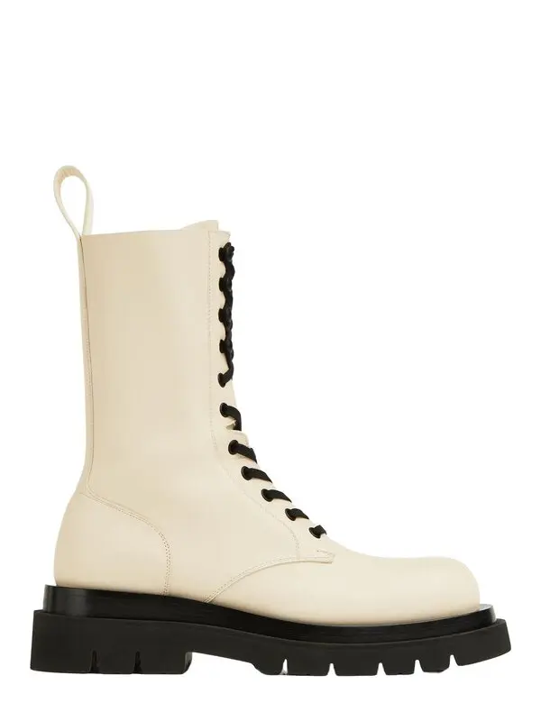 Bottega Veneta Lug Lace-up Leather Boots - Sea Salt/black