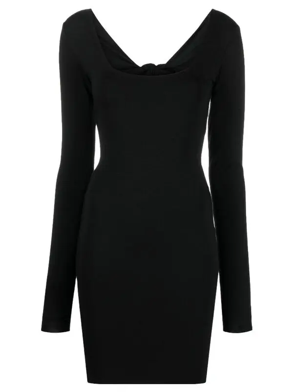 ROTATE BY BIRGER CHRISTENSEN Long Sleeve V-neck Dress With Back Bow Detail - Black
