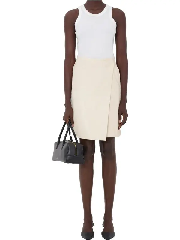 Loulou De Saison Ostrich-effect Leather Wrap Skirt - Ivory