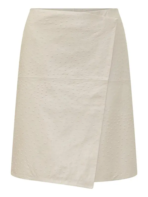 Loulou De Saison Ostrich-effect Leather Wrap Skirt - Ivory