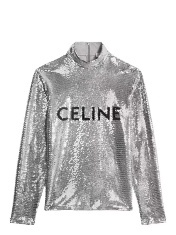 Celine Sequin Embroidered Turtleneck Top - Gray