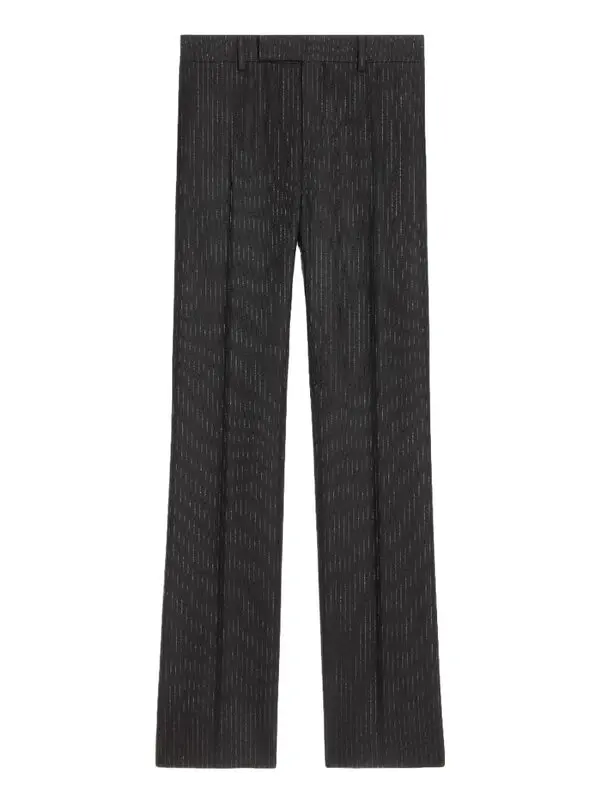 Celine Flared Cropped Pants In Striped Flannel - Black