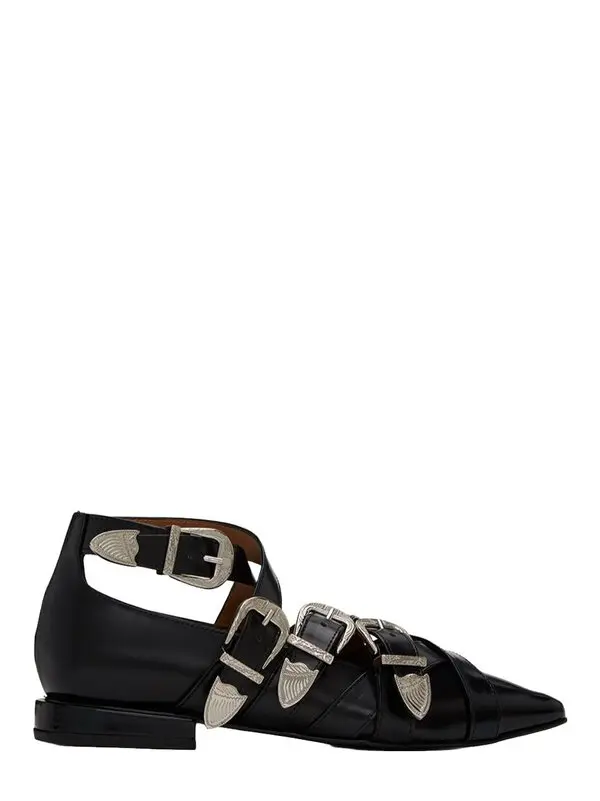 Toga Buckled Pointed Toe Loafers - Black