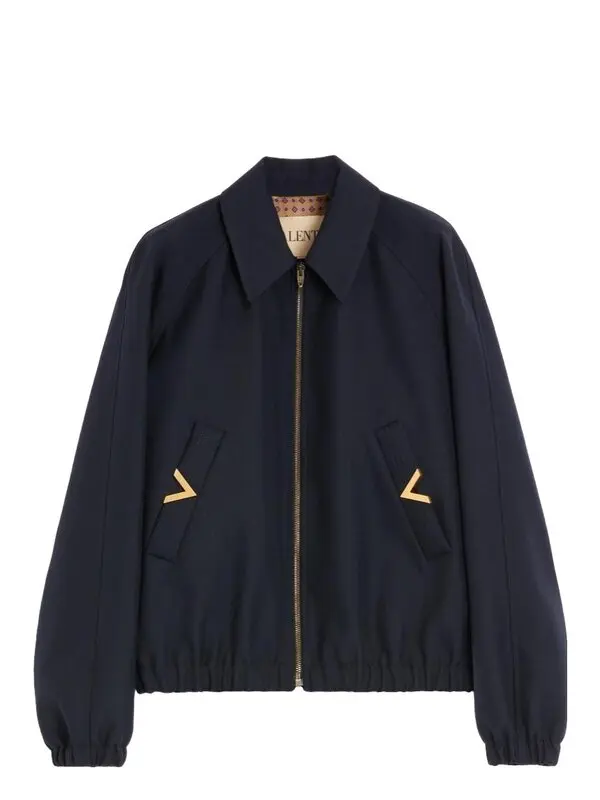Valentino Garavani Logo Plaque Zip-up Bomber Jacket - Navy Blue
