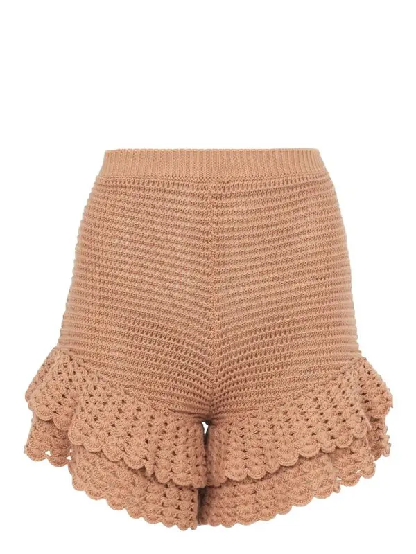 Chloé Ruffled Crochet Knit Mini Shorts - Nude