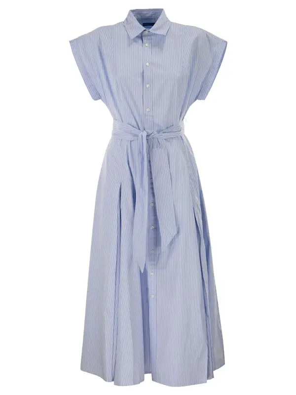 Polo Ralph Lauren Striped Shirt Dress With Tied Waist - Blue