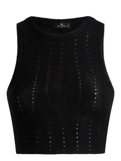 Etro Ribbed Knit Sleeveless Cropped Top - Black