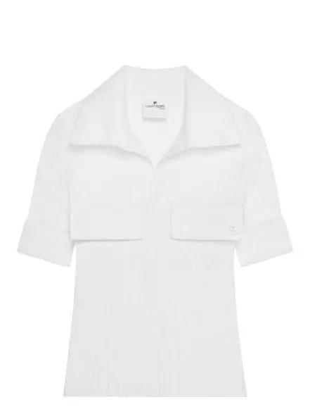 COURREGES Short Sleeve V-neck Top With Fake Pockets - White