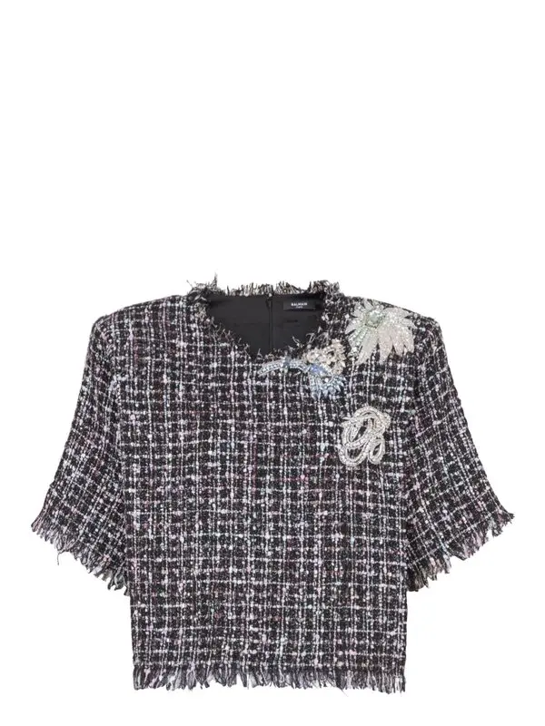 Balmain Appliqué Tweed T-shirt - Black