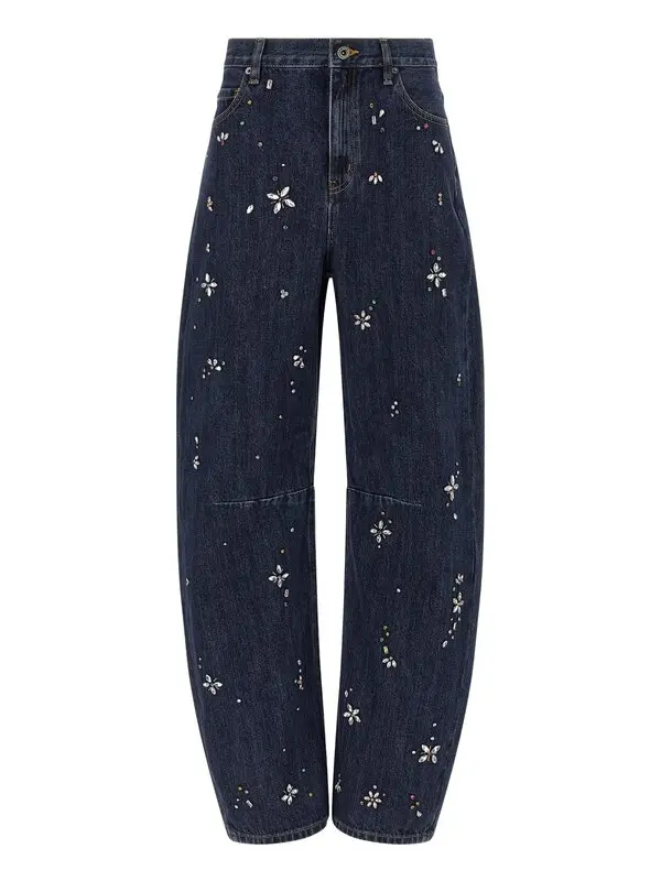 SELF-PORTRAIT Crystal Flower Embellished Jeans - Black