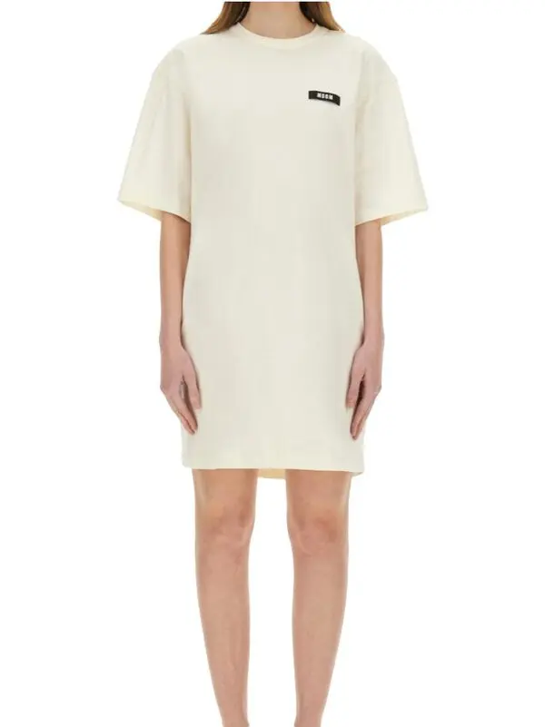 MSGM Logo Patch Drawstring Dress - White