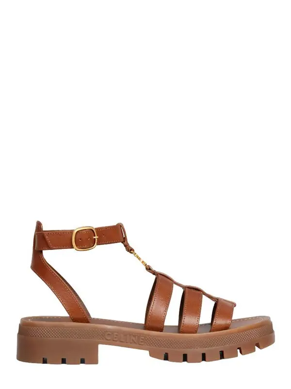 Celine Calfskin Clea Triomphe Gladiator Sandals - Tan
