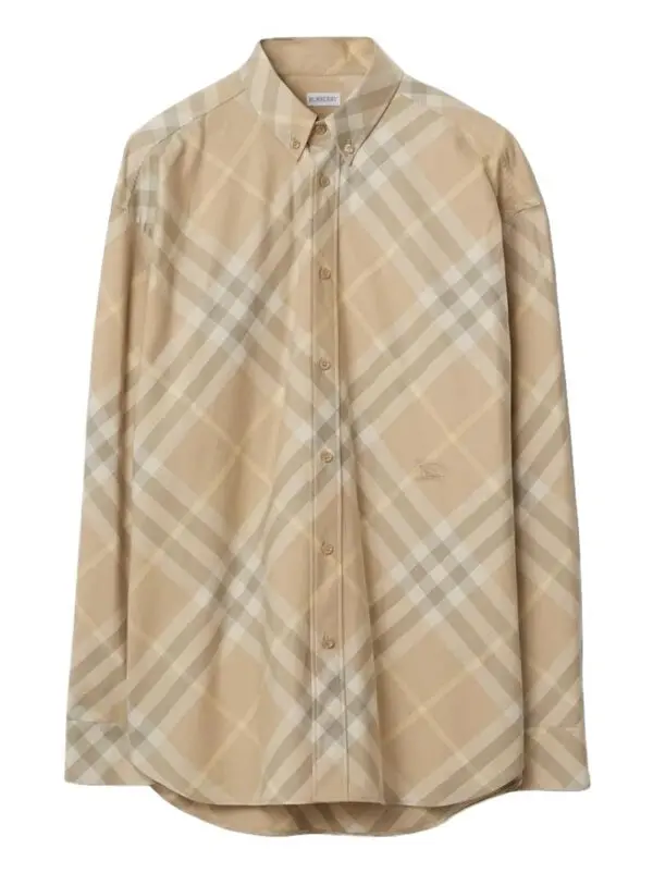 Burberry Long-sleeved Checked Shirt - Nude